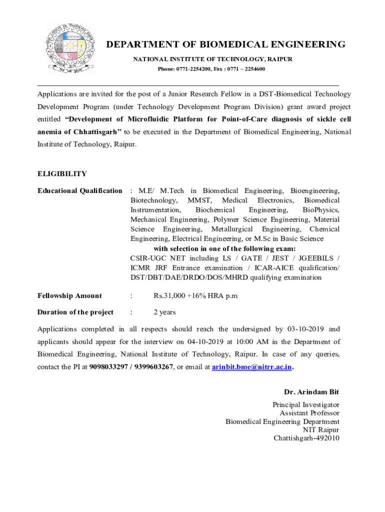 Fillable Online DEPARTMENT OF BIOMEDICAL ENGINEERING NATIONAL ... Fax Email Print - pdfFiller