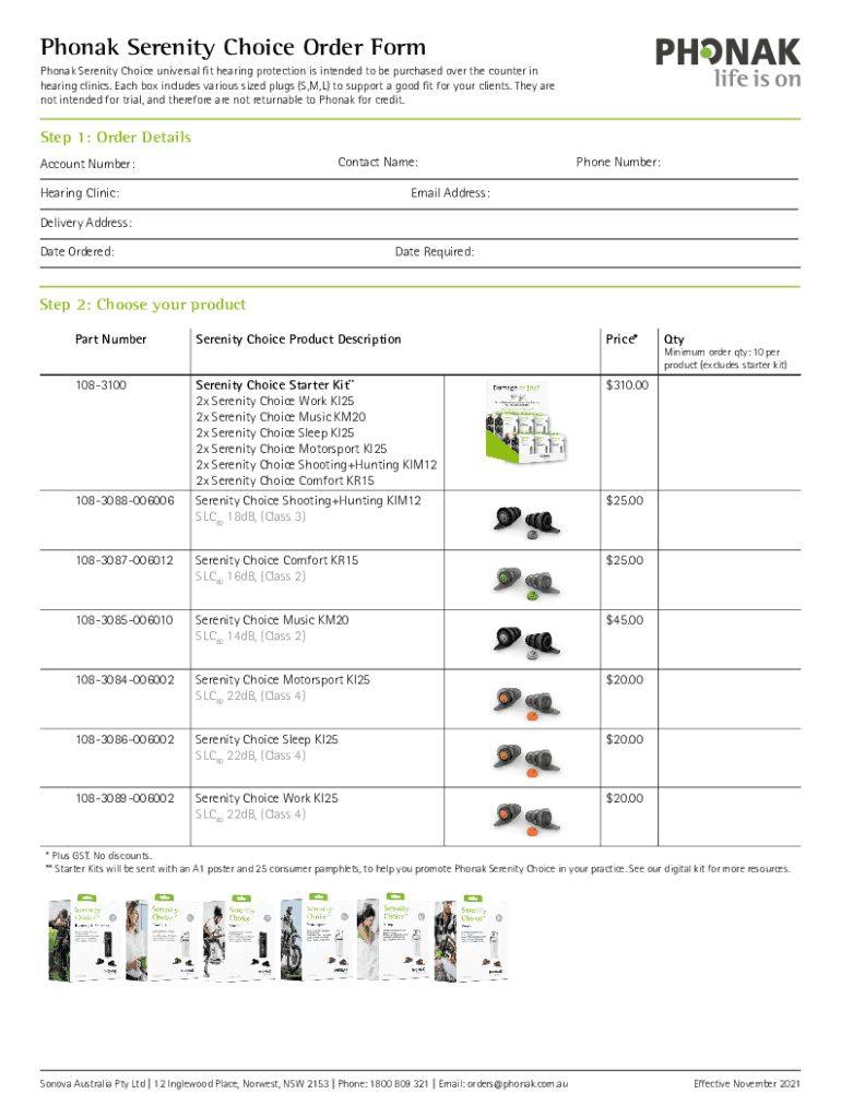 Fillable Online Serenity Choice Order Form Fax Email Print - pdfFiller