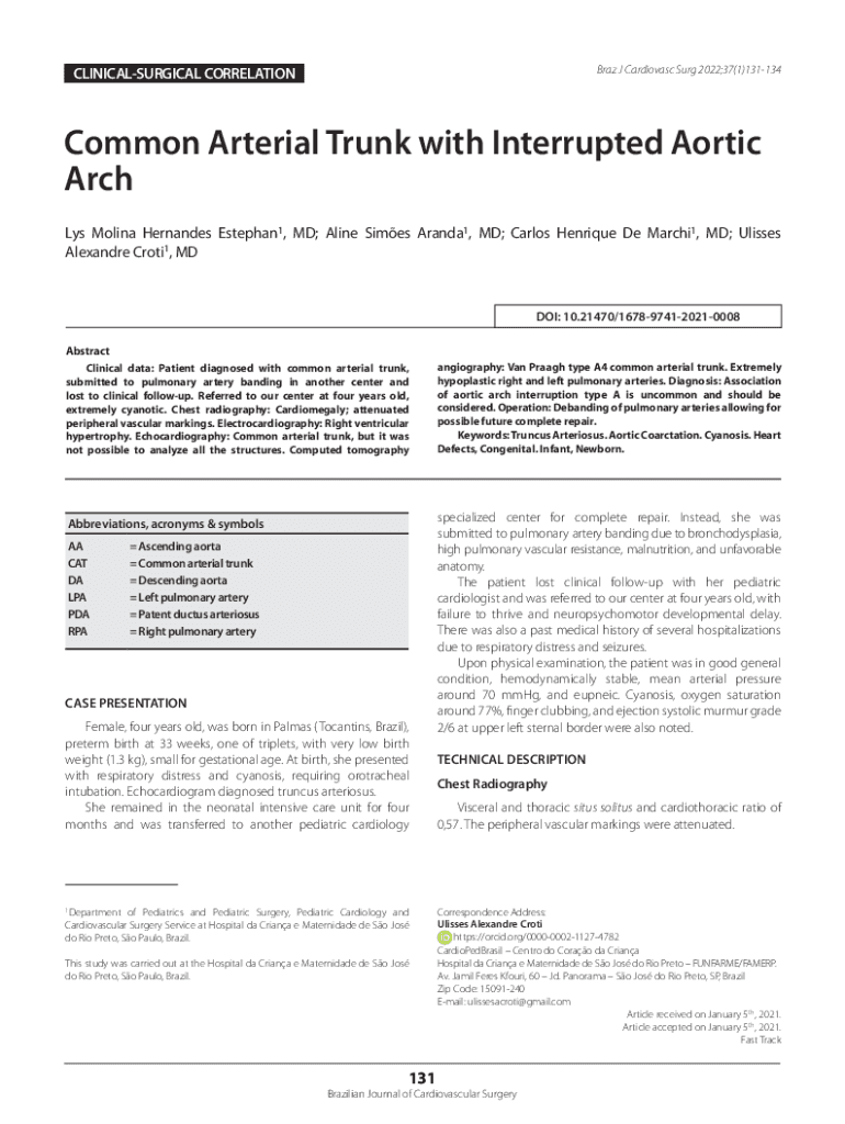 Fillable Online Common Arterial Trunk with Interrupted Aortic Arch ...