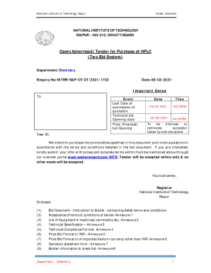 Fillable Online Open(Advertised) Tender for Purchase of HPLC (Two Bid ...