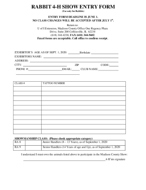 Fillable Online extension illinois RABBIT 4-H SHOW ENTRY FORM Fax Email ...