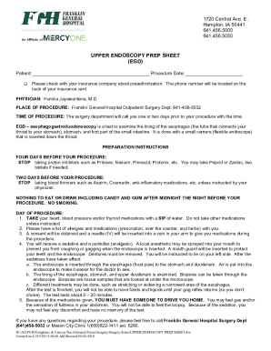 Fillable Online UPPER ENDOSCOPY PREP SHEET (EGD) Fax Email Print - pdfFiller