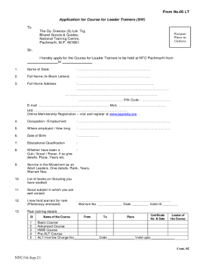Fillable Online From No.05 LT Application for Course for Leader ...