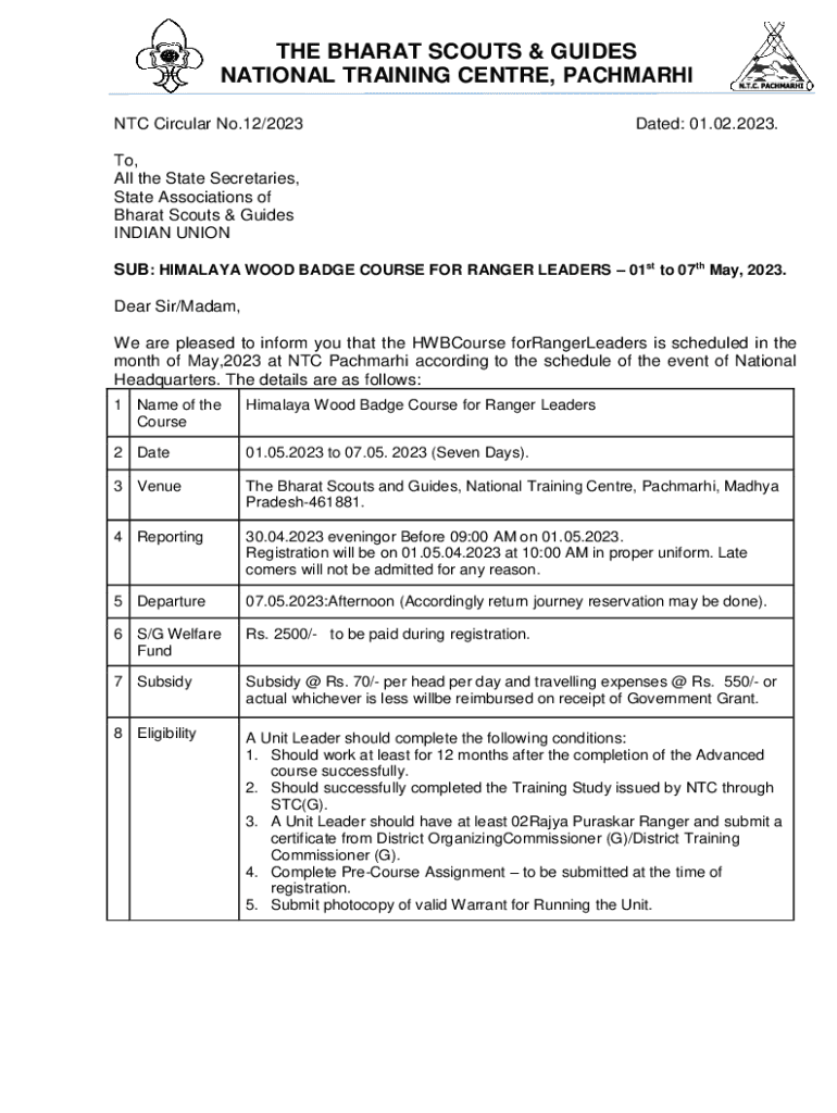 Fillable Online the bharat scouts & guides national training centre ...