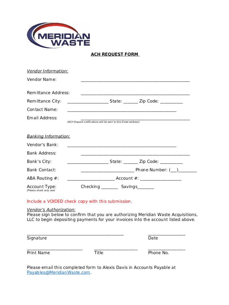 AUTOMATED CLEARING HOUSE (ACH) REQUEST ... Doc Template | pdfFiller