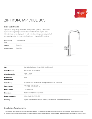 Fillable Online Zip HydroTap Cube Boiling Chilled and Sparkling ...
