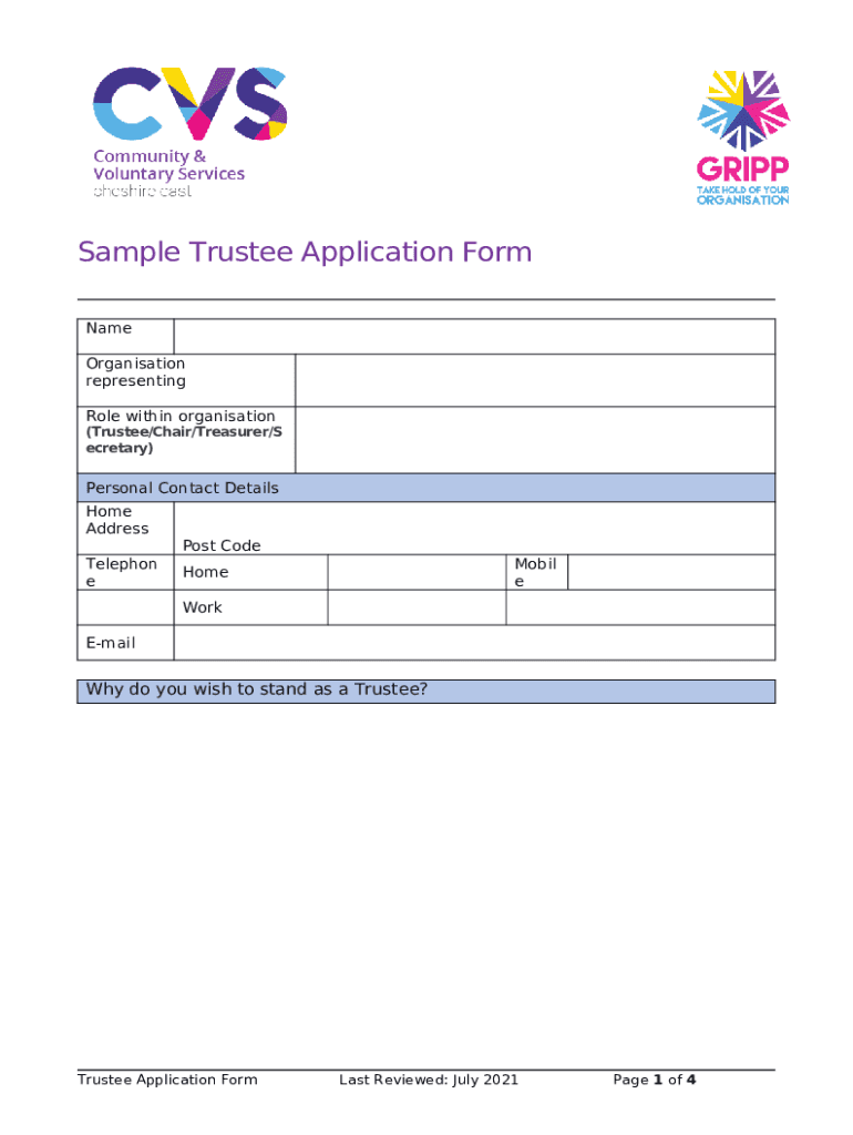 Sample Trustee Application Doc Template | pdfFiller