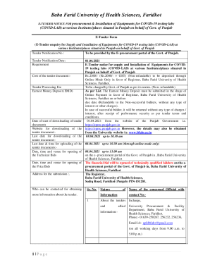 Fillable Online E-TENDER NOTICE FOR procurement & Fax Email Print ...