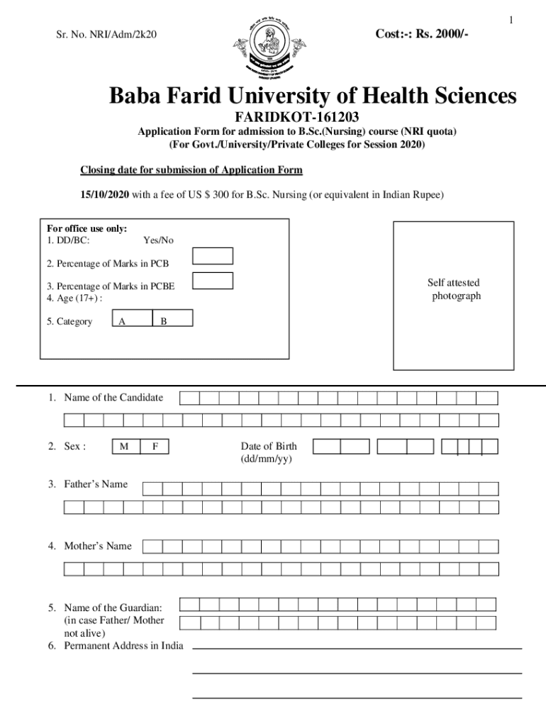 Fillable Online BFUHS MBBS, BDS, MD, MS, PG Diploma counselling for NRI ...