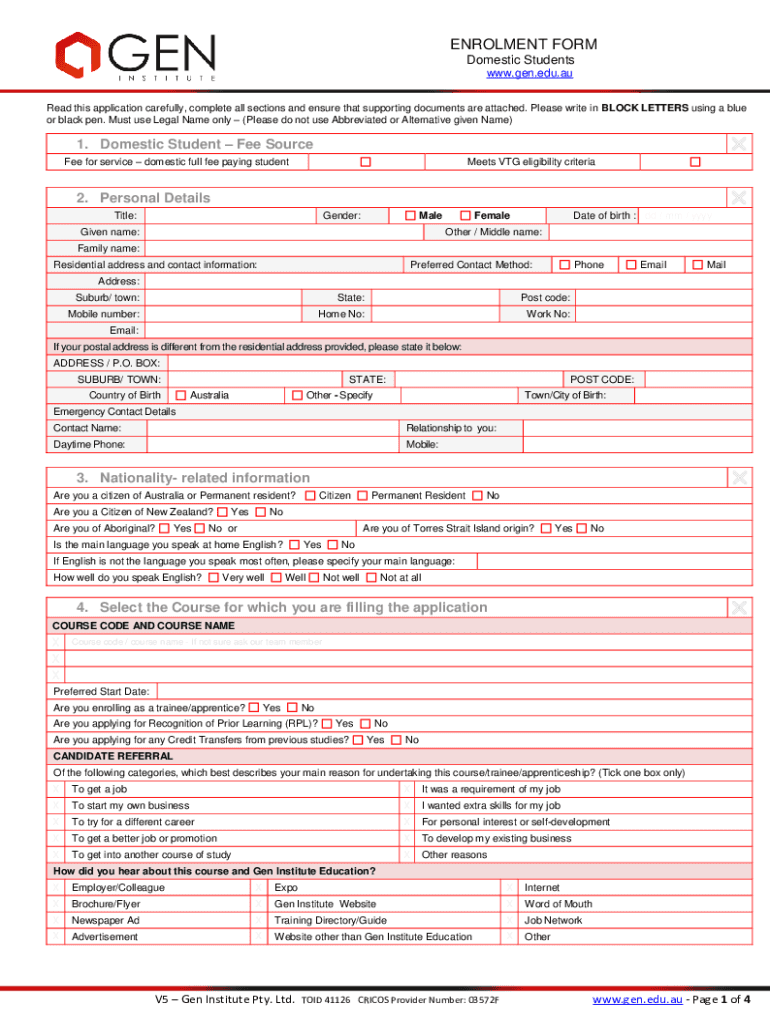 Fillable Online 3.1-Domestic-Application-Form-V5.pdf - Gen Institute Fax Email Print - pdfFiller