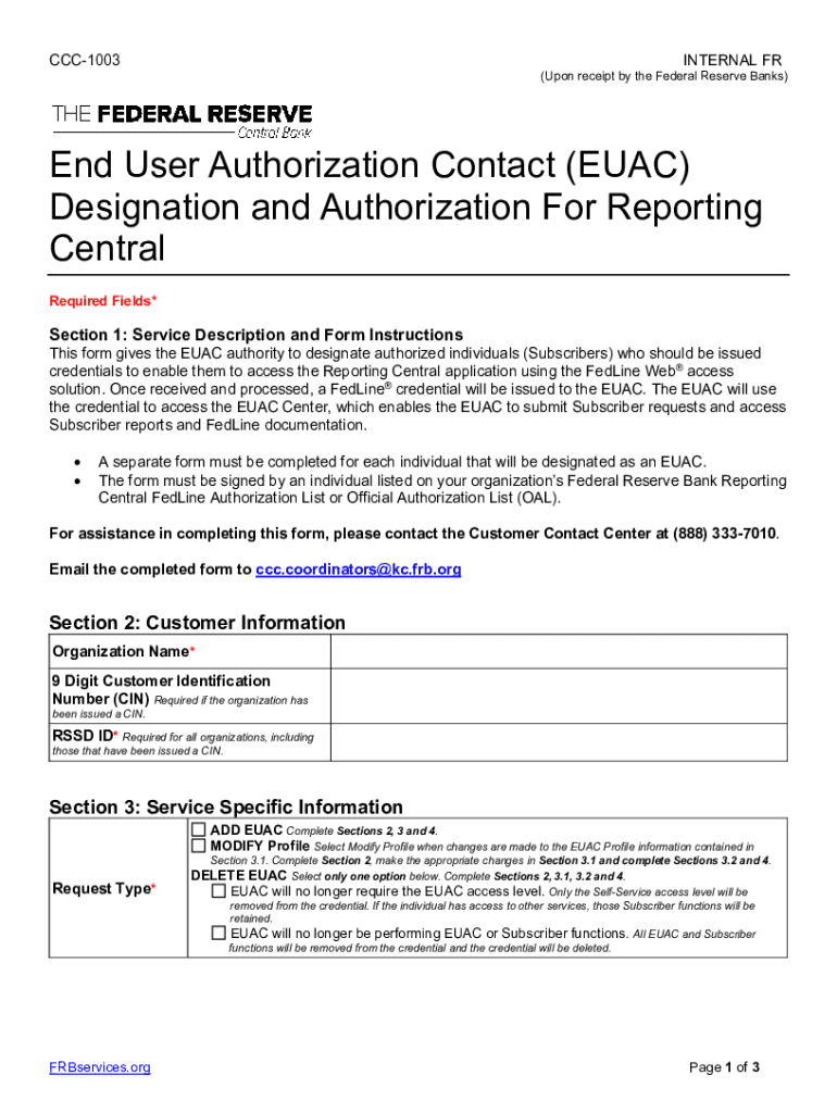 Fillable Online End User Authorization Contact (EUAC) Designation and ...