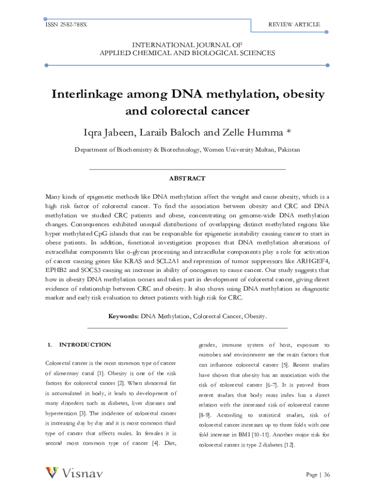 Fillable Online Interlinkage Among DNA Methylation, Obesity And ...