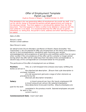Offer of Employment Template Parish Lay Staff Doc Template | pdfFiller