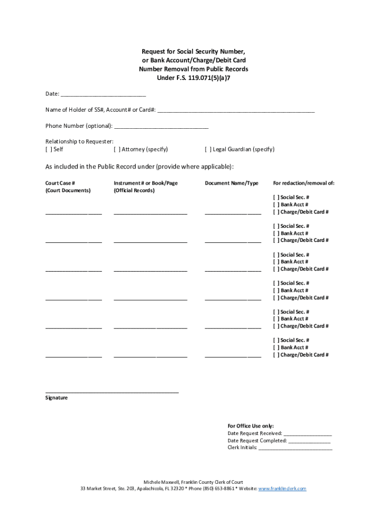 Fillable Online Request-for-Removal-Bank-Account-Social-Security-Number ...