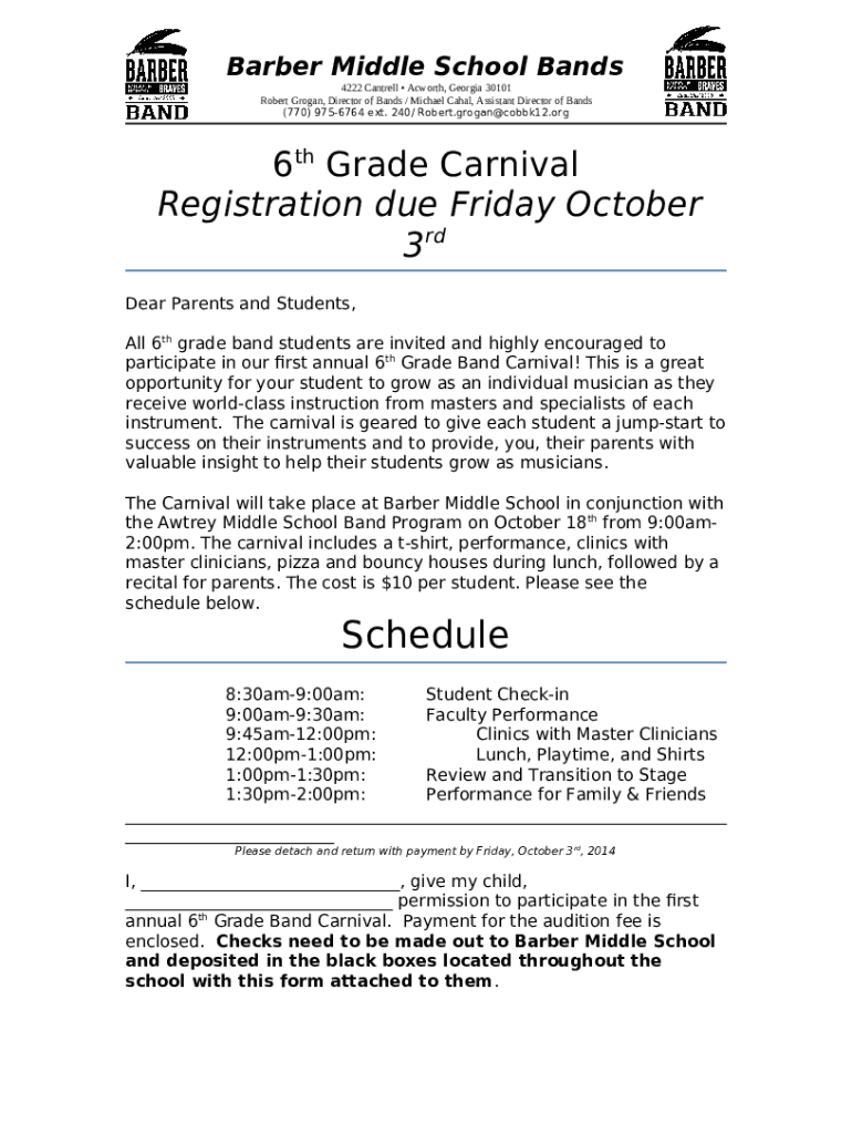 Dear Holly Grove Middle School 6th Grade Band Students ... Doc Template ...