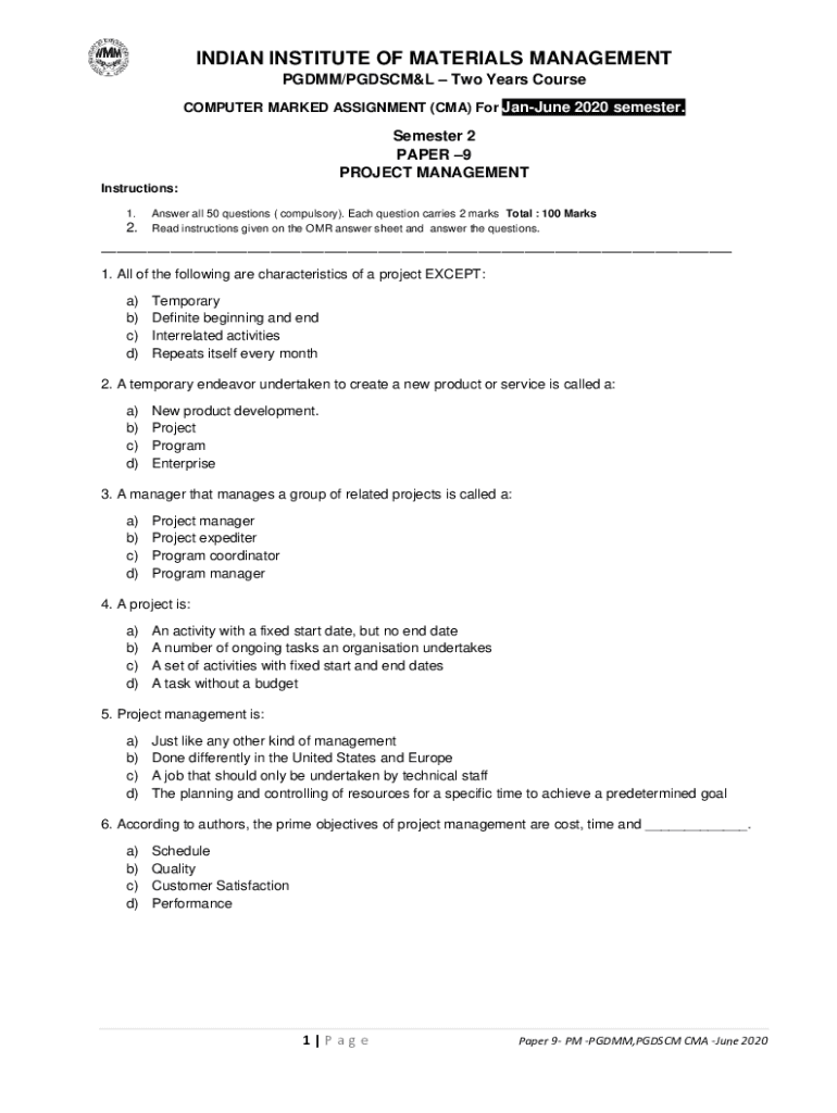 Fillable Online PGDMM/PGDSCM&L - Indian Institute of Materials Management Fax Email Print ...