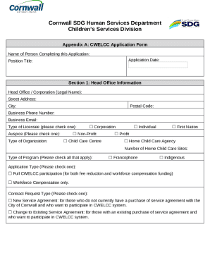 CWELCC Application - City of Cornwall Doc Template | pdfFiller