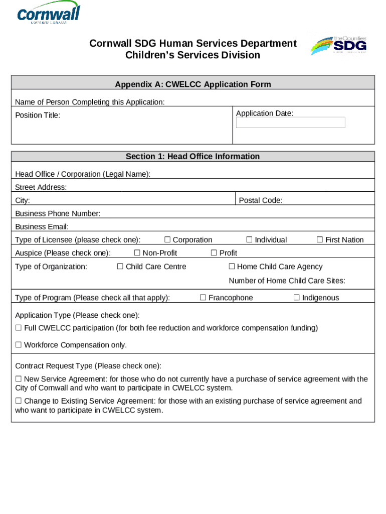 CWELCC Application - City of Cornwall Doc Template | pdfFiller