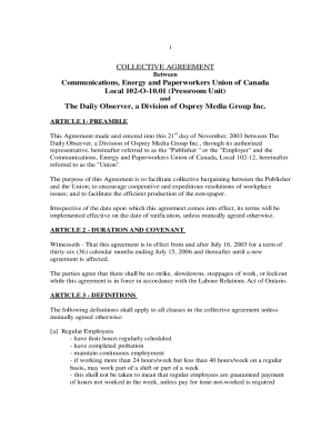 Fillable Online collective agreement - Unifor Local 87-M Fax Email ...