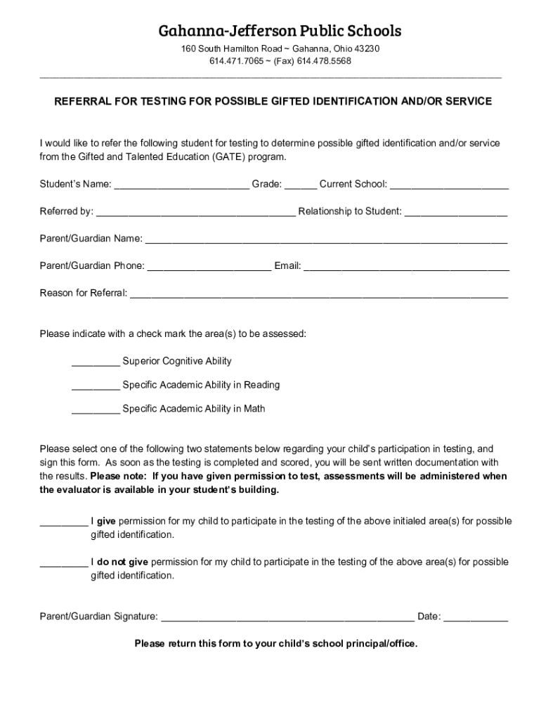 Fillable Online Gahanna-Jefferson Public Schools160 S Hamilton Rd, Gahanna ... Fax Email Print ...