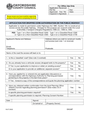 Fillable Online Dropped kerb application form Fax Email Print - pdfFiller