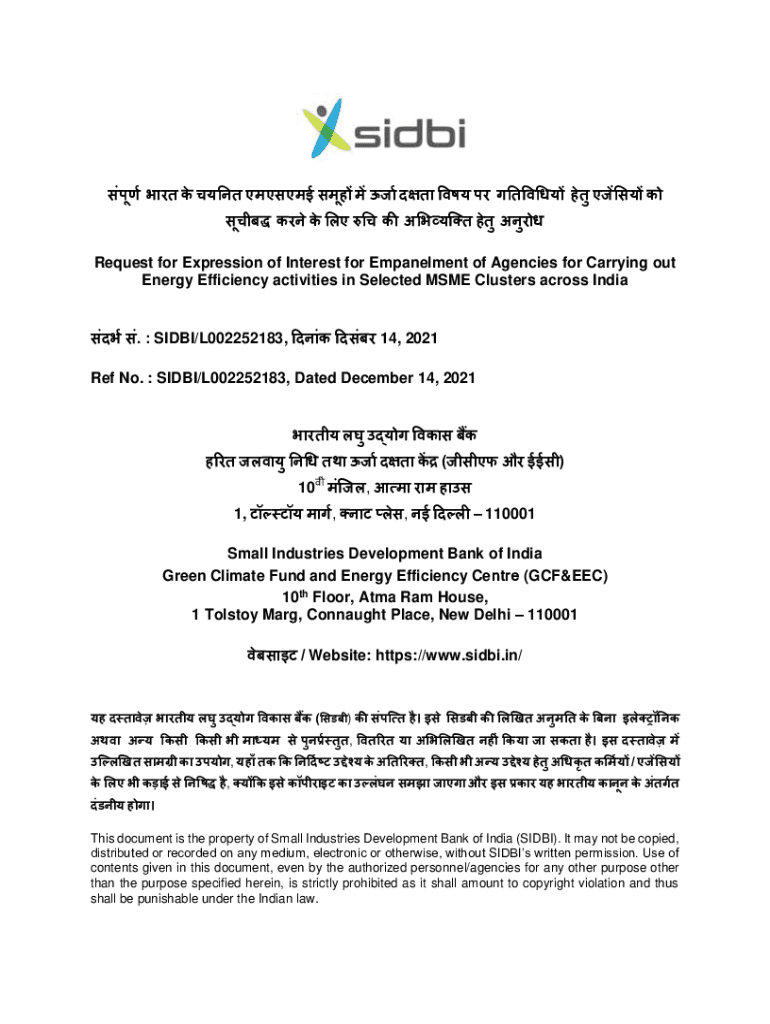 Fillable Online Request for Expression of Interest for Empanelment of ... - Sidbi Fax Email ...