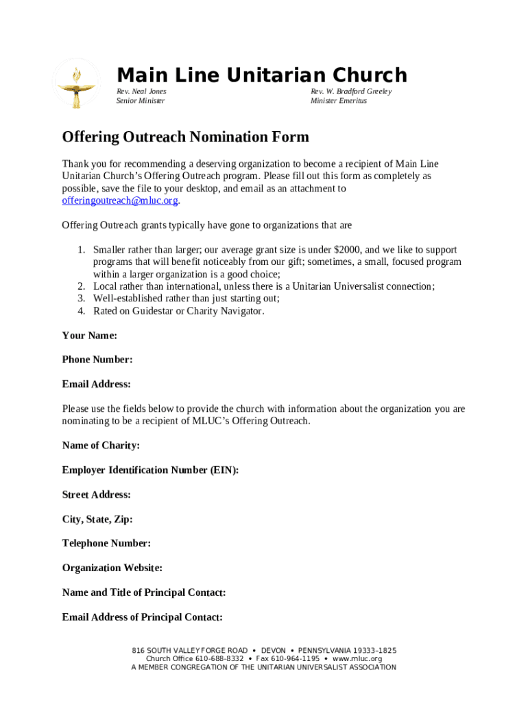 Offering Outreach Nomination Doc Template | pdfFiller