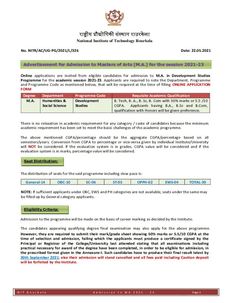 Fillable Online NIT Rourkela PhD Admission 2023 Application Form, Dates ...