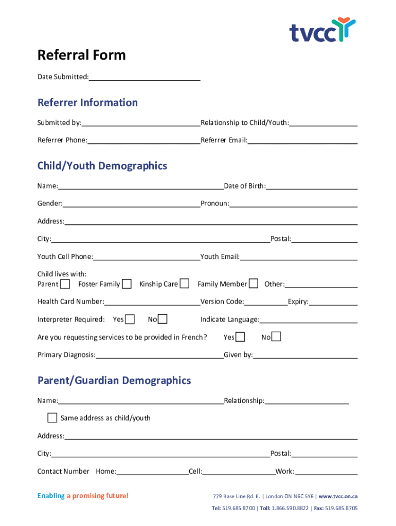 Fillable Online Children's Services Referral Form - Vision Forward Fax ...
