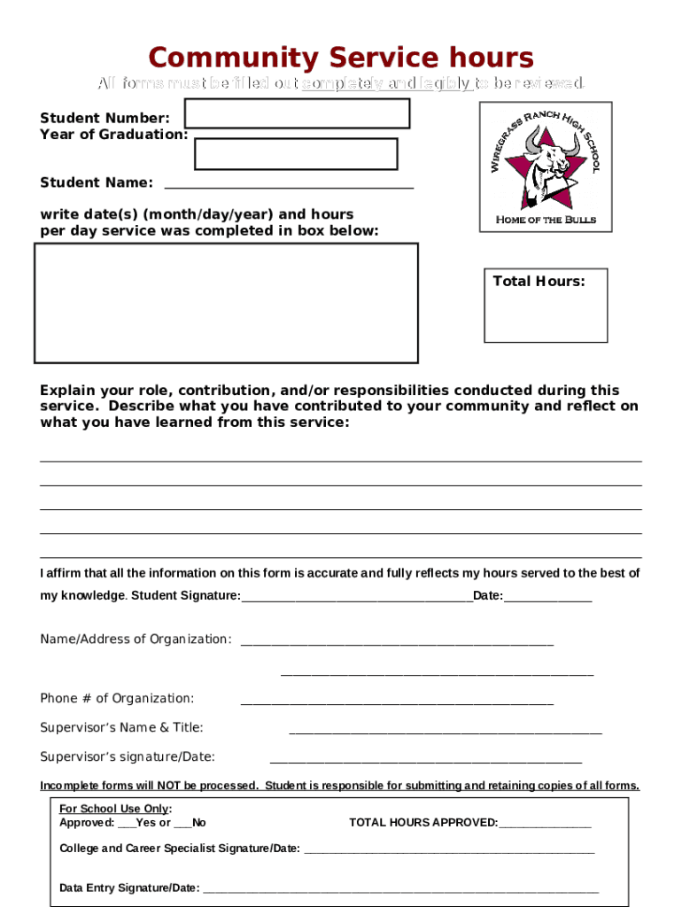 Community Service - White Oaks Secondary School Doc Template | pdfFiller
