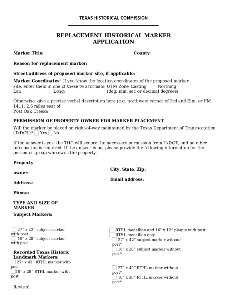 STATE HISTORICAL MARKER REQUEST Doc Template | pdfFiller