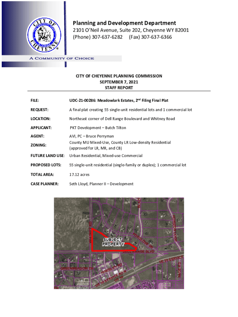 Fillable Online A final plat creating 55 single-unit residential lots ...