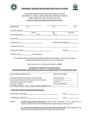 Fillable Online TRAINING SESSION REGISTRATION APPLICATION Fax Email Print - pdfFiller