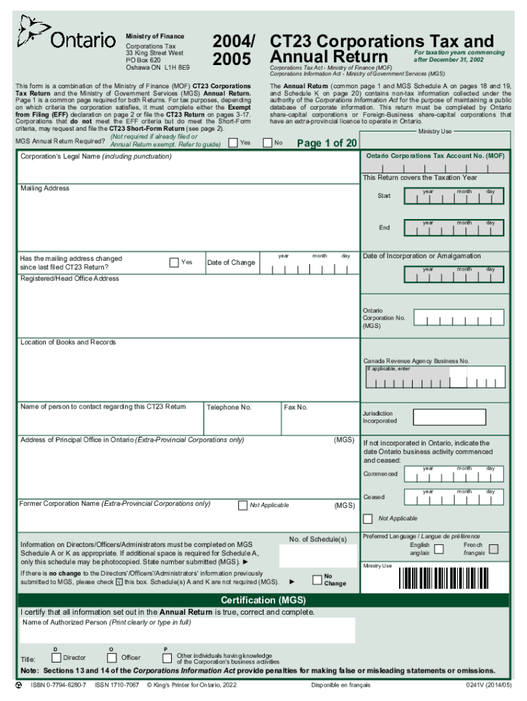 Fillable Online 2004-2005 CT23 Corporations Tax and Annual Return. 2004-2005 CT23 Corporations ...