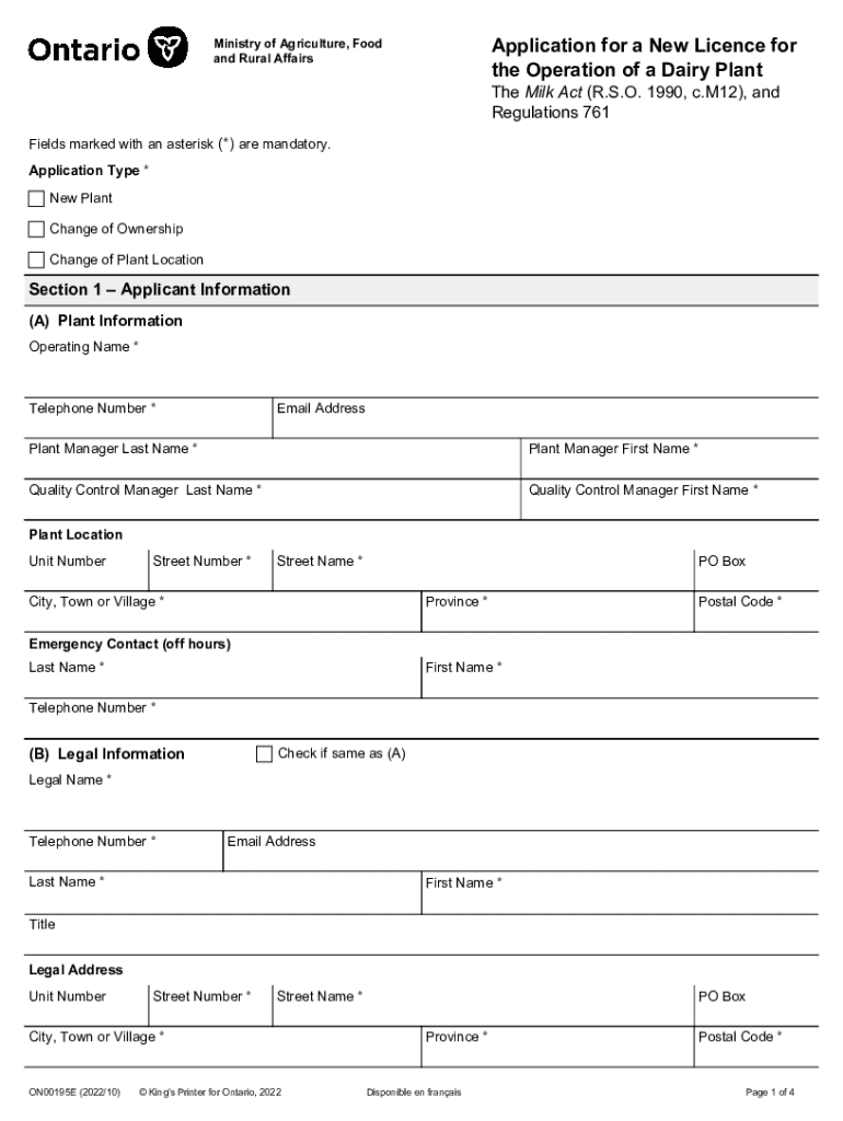 Fillable Online Application For A New Licence For The Operation Of A ...