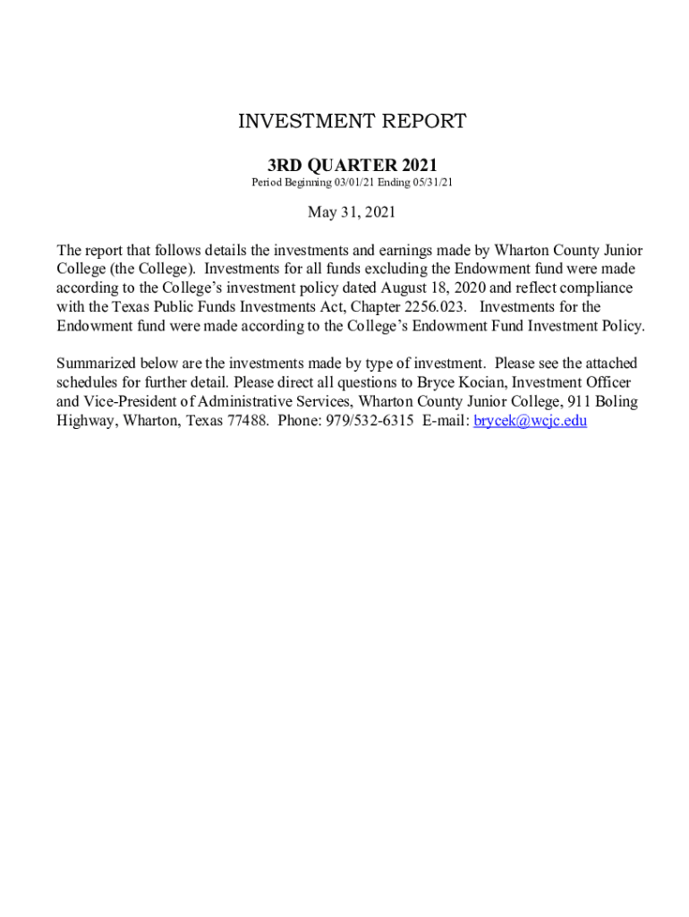 Fillable Online INVESTMENT REPORT Fax Email Print - pdfFiller