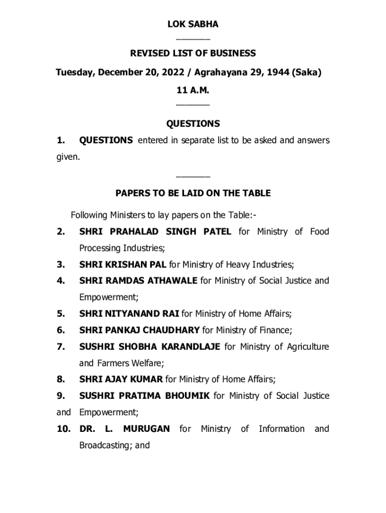 Fillable Online Question List - Lok Sabha Fax Email Print - pdfFiller