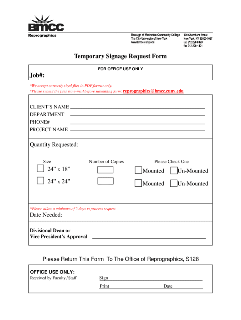 Fillable Online Temporary Signage Request Form.pub Fax Email Print ...