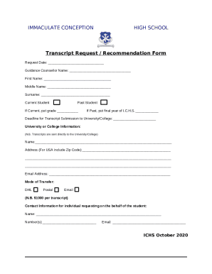 Transcript Request - Immaculate Conception High School - immaculatehigh edu Doc Template | pdfFiller