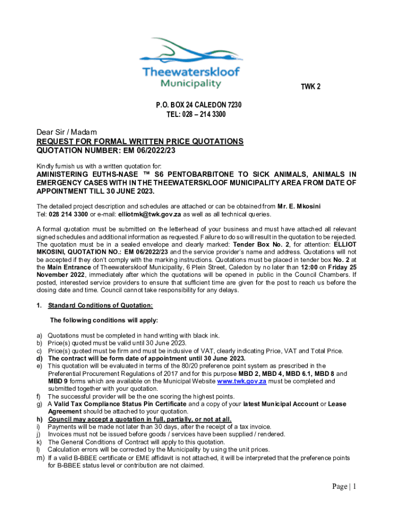 Fillable Online twk gov Theewaterskloof Local Municipality - South ...