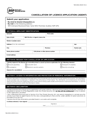 Fillable Online CANCELLATION OF LICENCE APPLICATION (AGENT) - BSP Fax ...