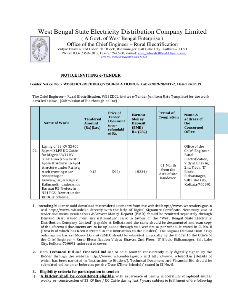 Fillable Online est Bengal State Electricity Distribution Co. Ltd ...