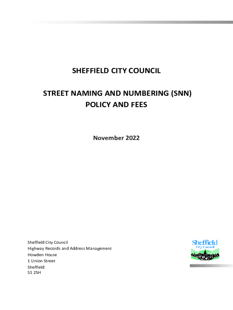 Fillable Online sheffield city council street naming and numbering ...