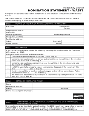 Melton City Council NOMINATION STATEMENT - WASTE Doc Template | pdfFiller