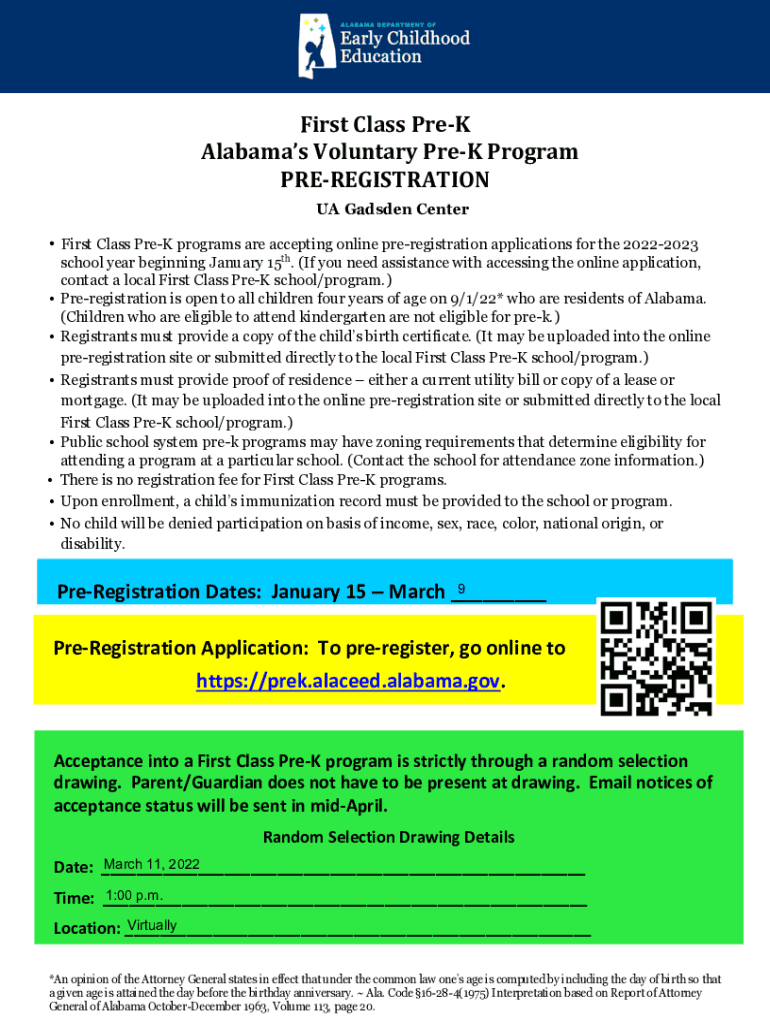 Fillable Online education ua FIRST CLASS PRE-K Alabama's Voluntary ...