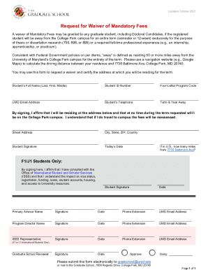 Fillable Online gradschool umd UMD Grad Student Mandatory Fee Waiver ...