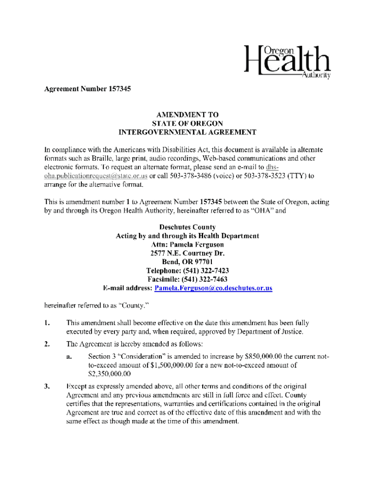 Fillable Online AMENDMENT TO INTERGOVERNMENTAL AGREEMENT In ... Fax Email Print - pdfFiller