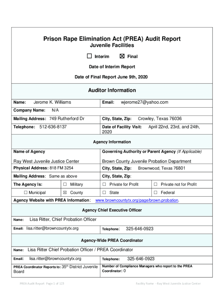 Fillable Online Prison Rape Elimination Act (PREA) Audit ReportGeorgia ...