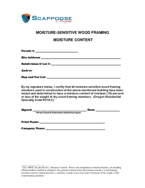 Fillable Online Moisture Sensitive Wood Framing Moisture Content Form ...