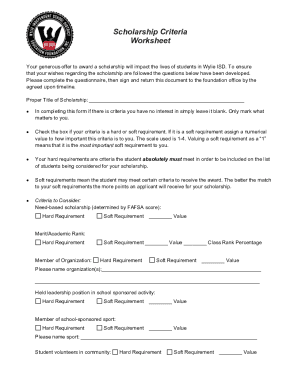 Fillable Online A Guide for the Scholarship Criteria Worksheet Fax ...